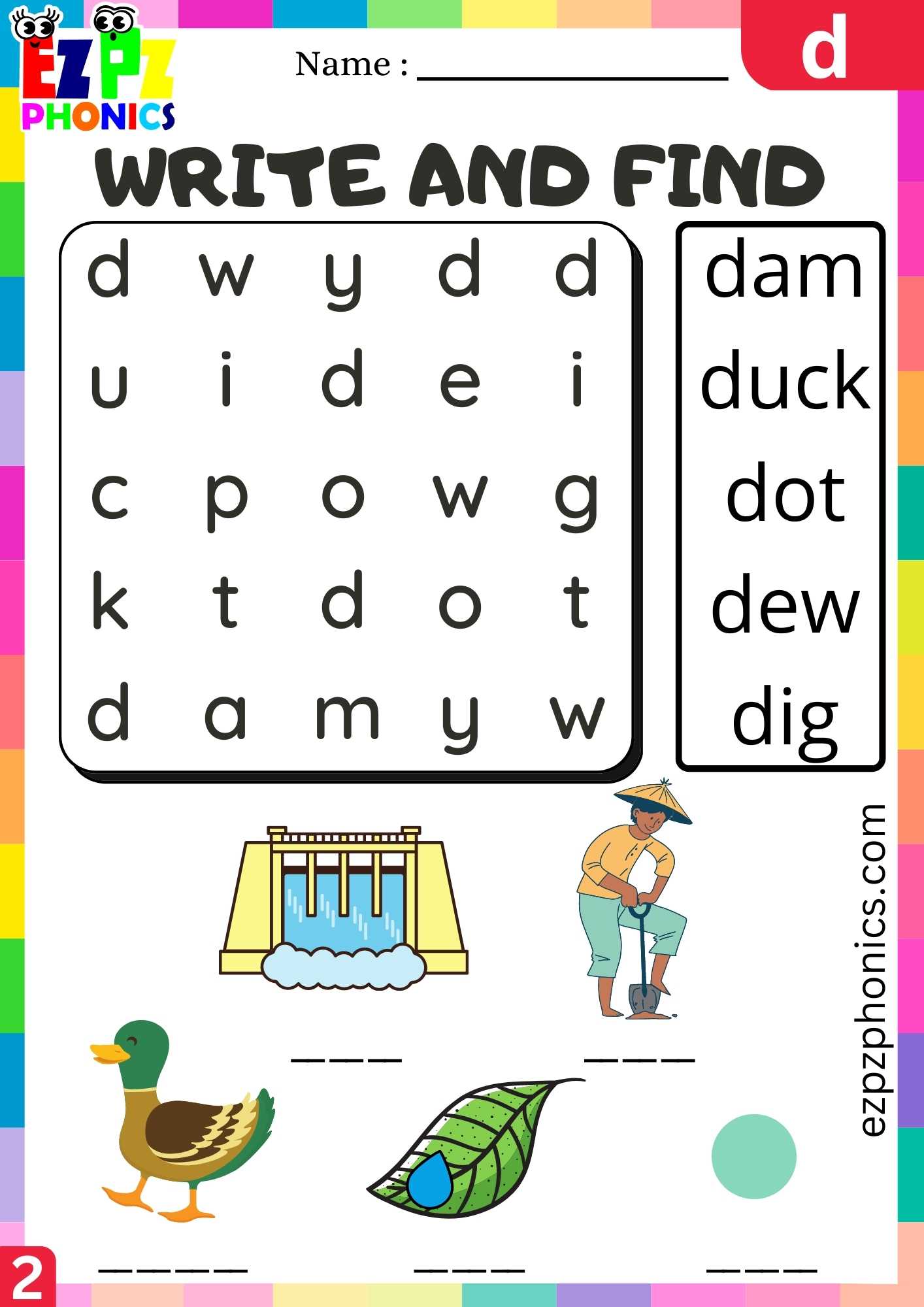 Group2 Letter D Write And Find Beginning Sounds Worksheet - ezpzphonics.com